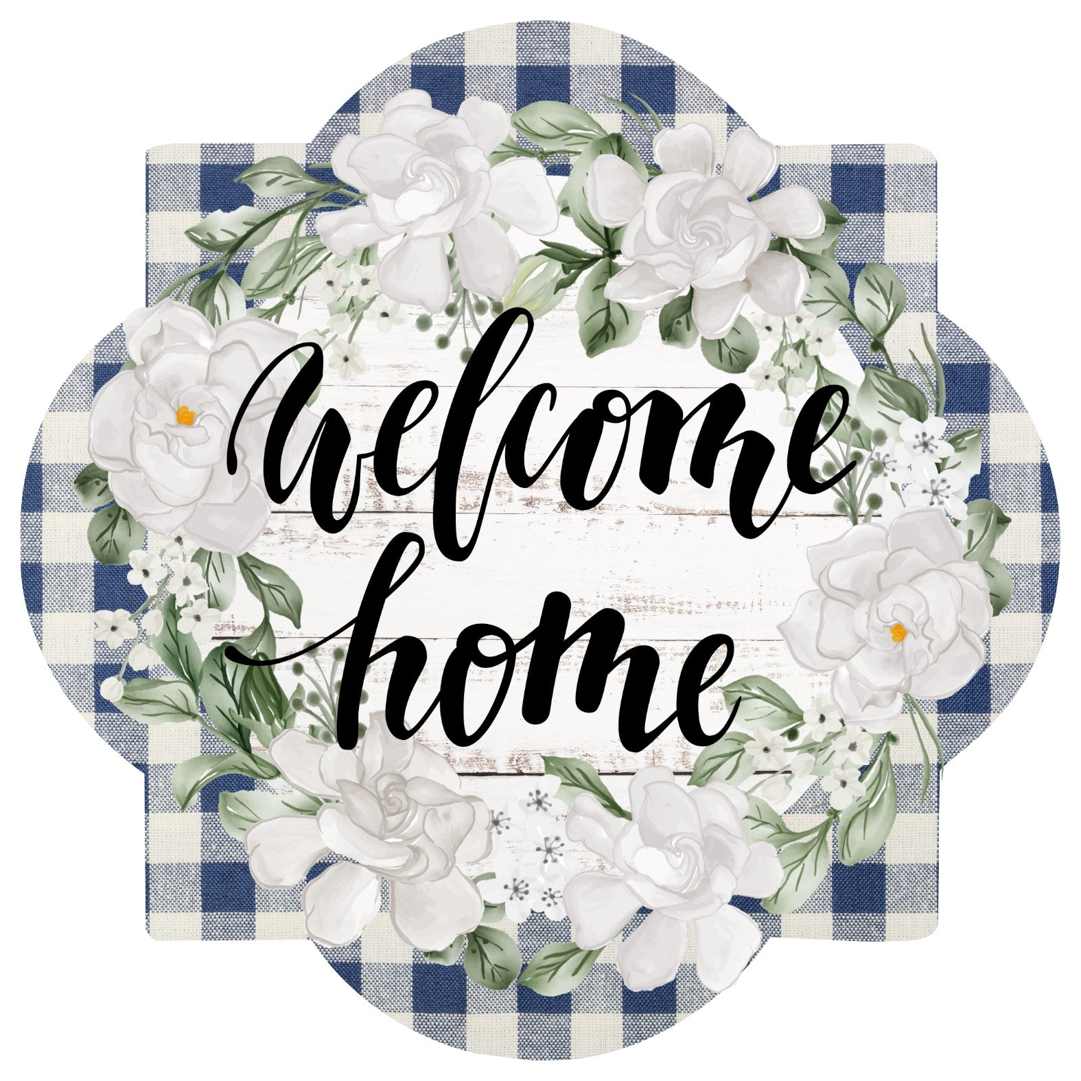 Welcome Home Magnolias Blue Quatrefoil wreath sign, wreath rail – Hot ...