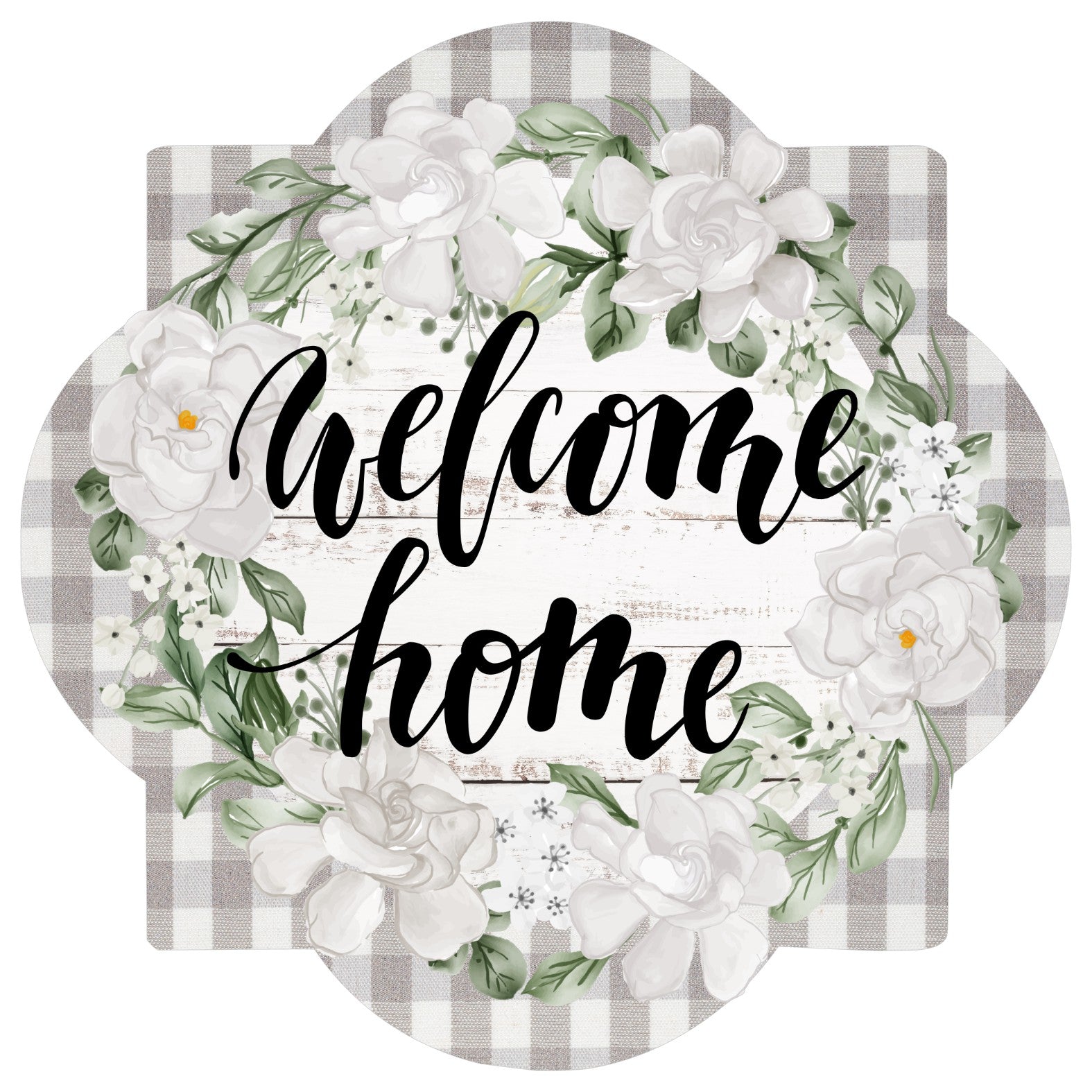 Welcome Home Magnolias Gray Quatrefoil wreath sign, wreath rail – Hot ...